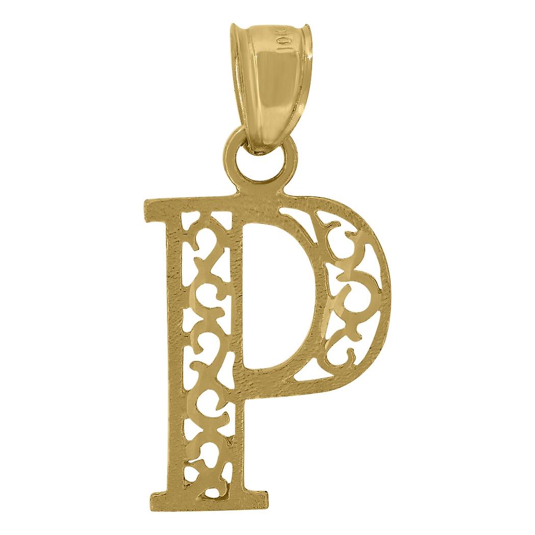 10k Yellow Gold Unisex Initial Letter P Charm Pendant Necklace Measures ...