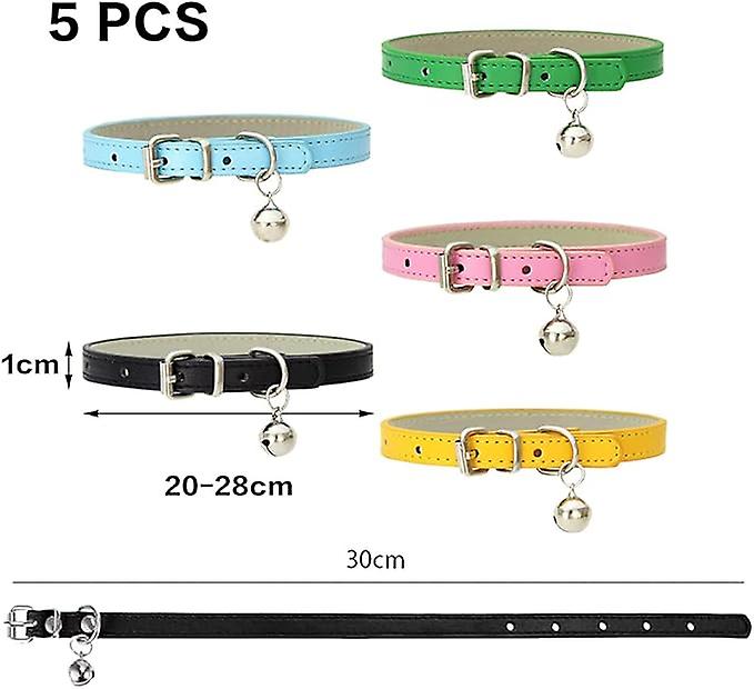 5 Pcs Leather Cat Collars,Anti-Lost Cat Collar with Bell Adjustable ...