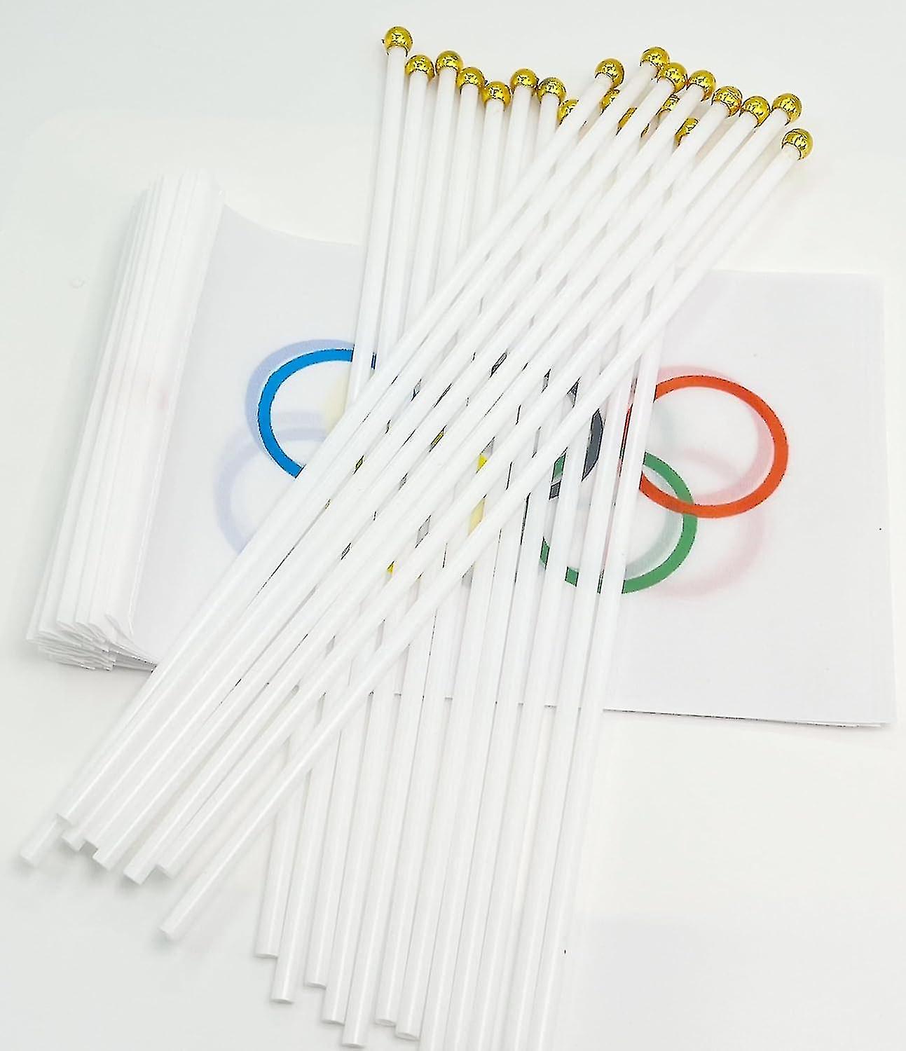 25 Pack Olympic Games Flag Small Mini Olympic Rings Hand Held Stick ...