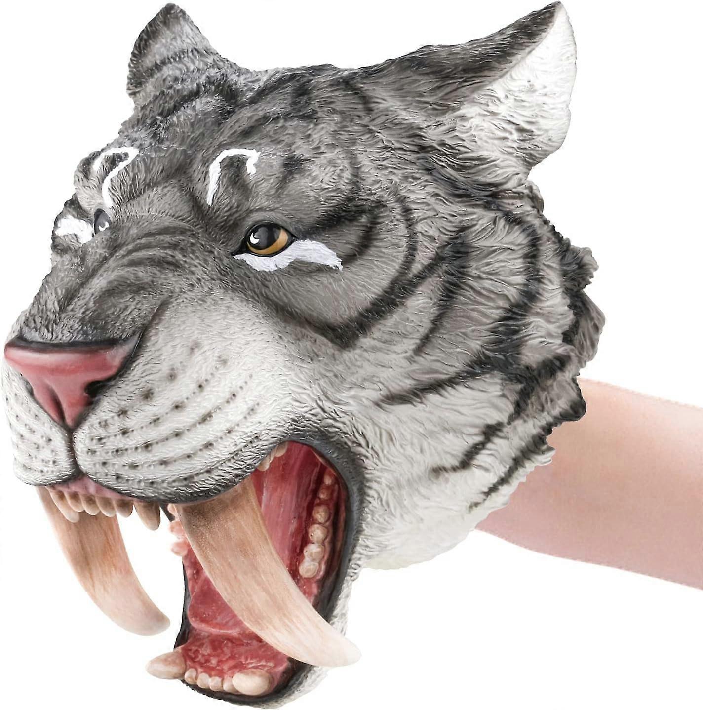 Saber-toothed Tiger Hand Puppet, Wild Animal Puppets Toys, Soft Rubber ...