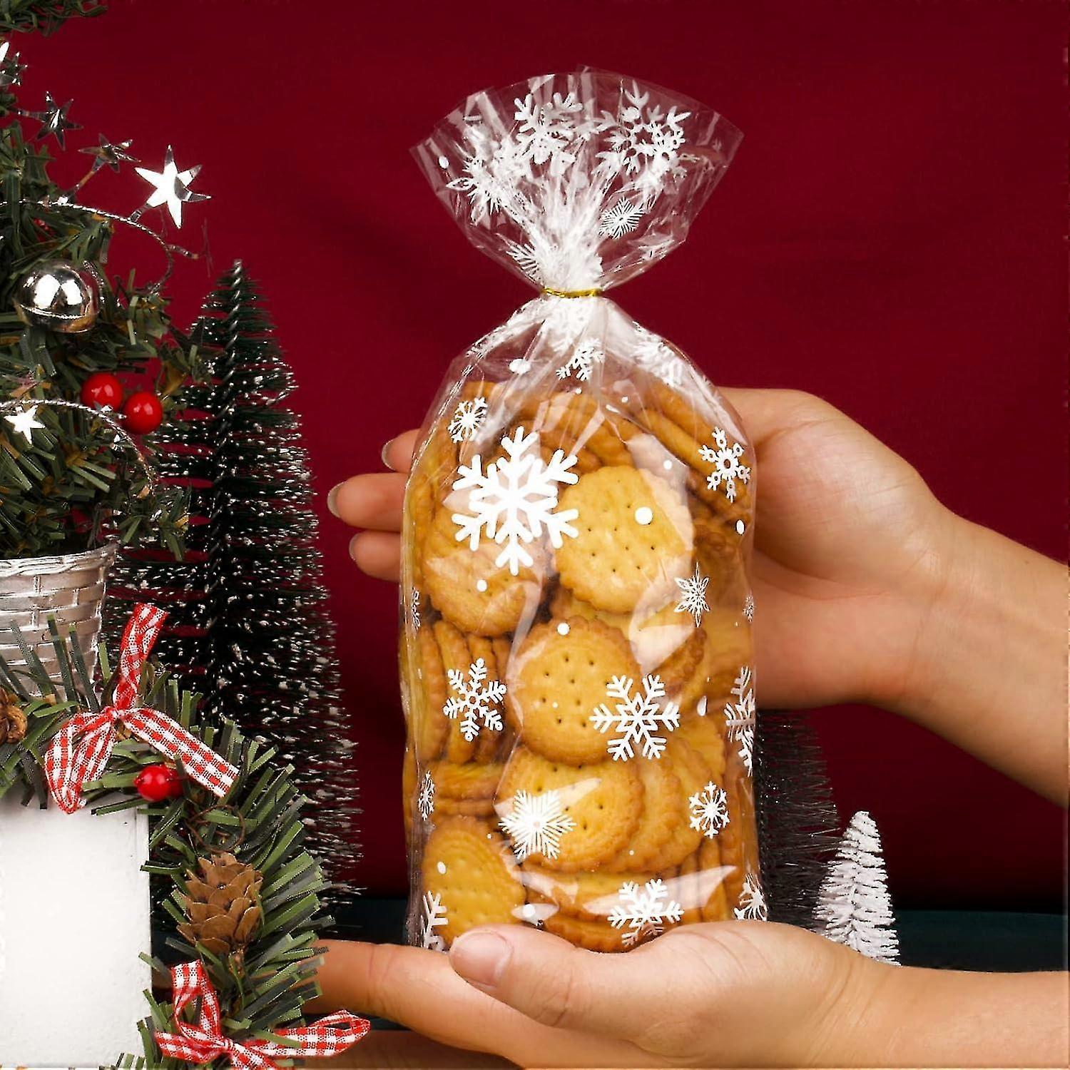 100pcs Christmas Cellophane Bags - Snowflake Cellophane Bags For Sweet ...