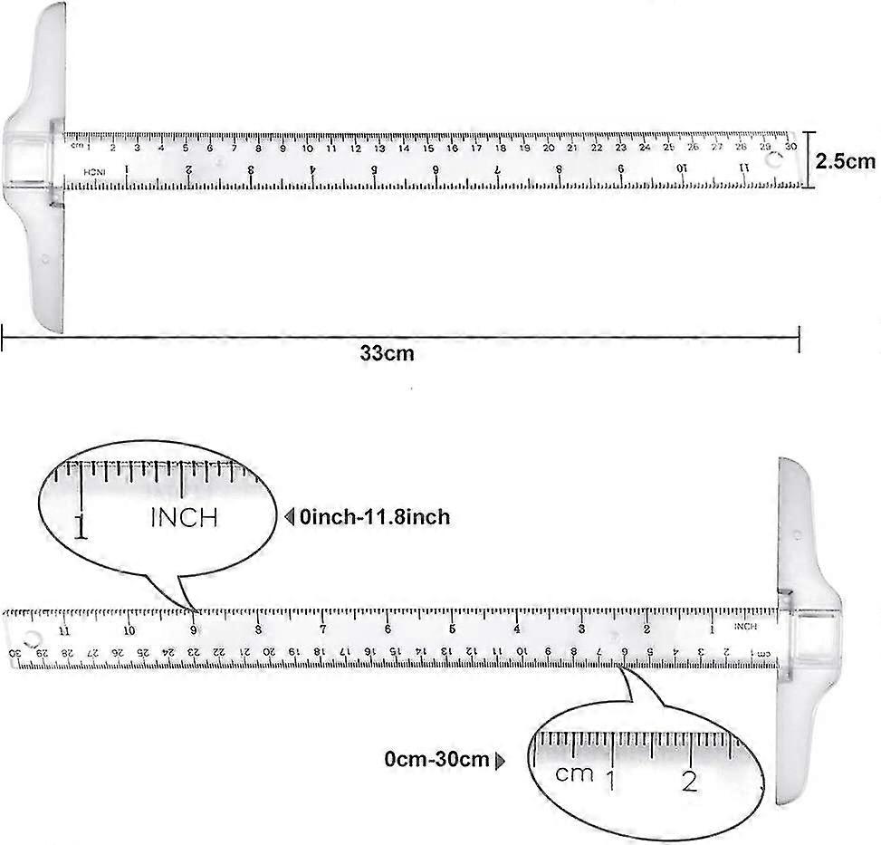 T-square 12 Inch / 30 Cm T Shape Ruler Plastic Transparent T-ruler ...