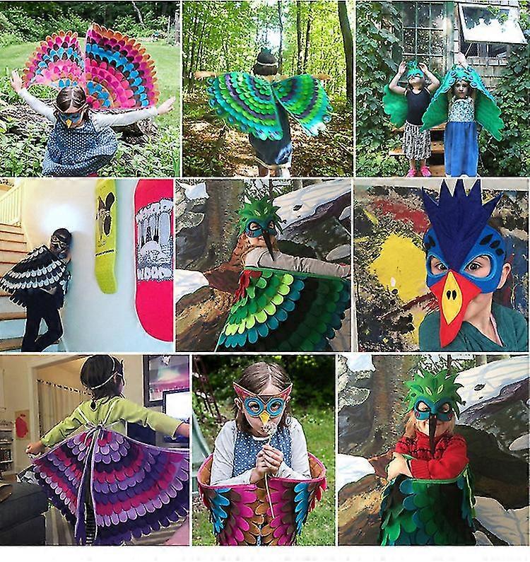 Birds Wings Costume Set Halloween Peacock Parrot Cape With Felt Mask ...