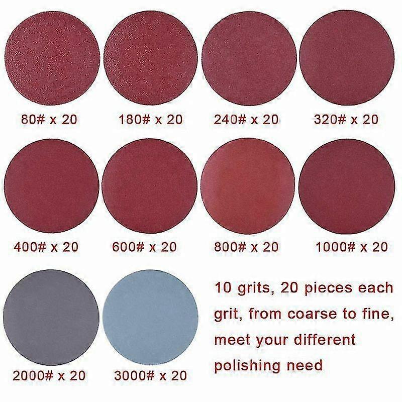 200pc 2inch 50mm Flocking Sandpaper Set Grinding Polishing Sanding Pad ...