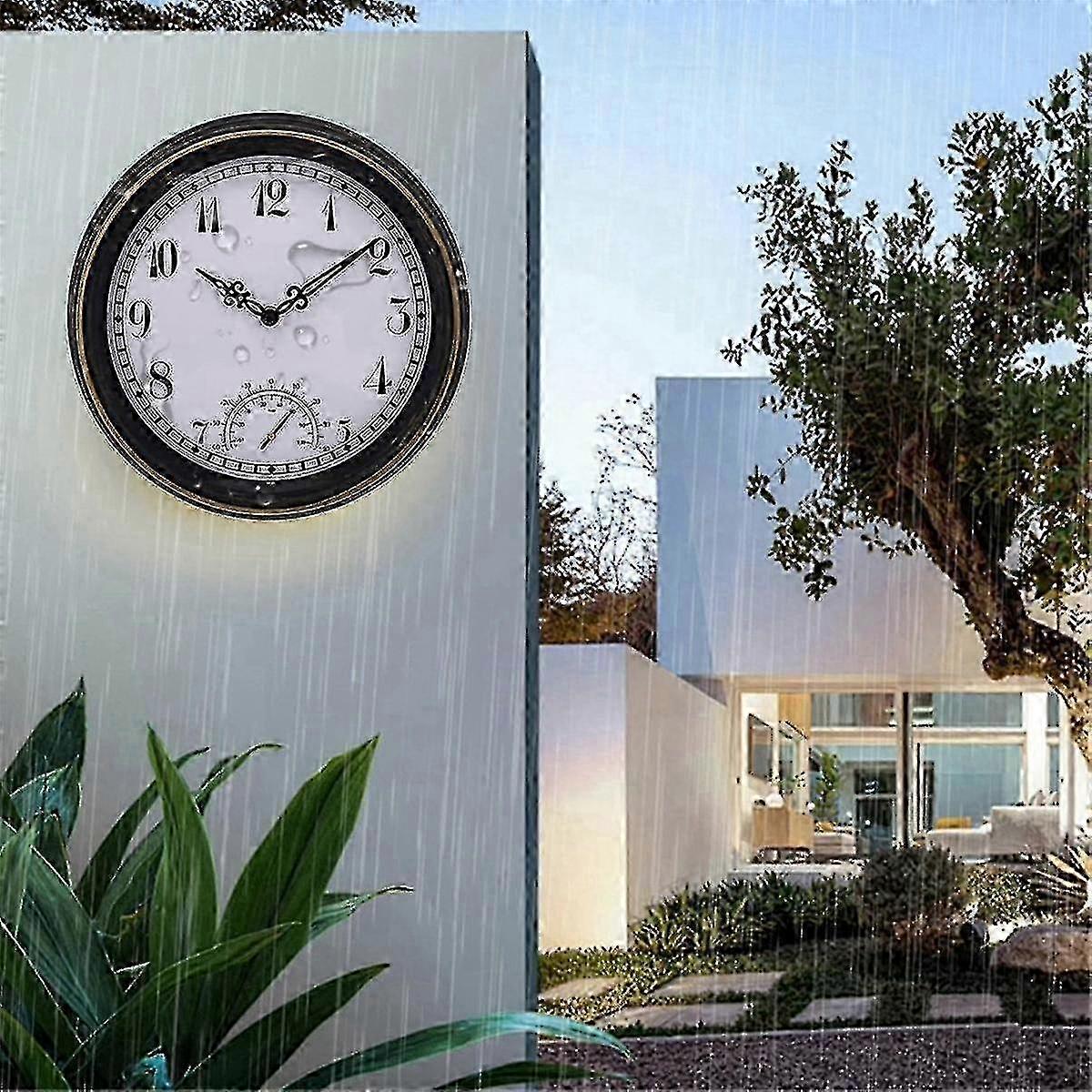 Outdoor Waterproof Wall Clock with Thermometer IP44 Vintage Round ...