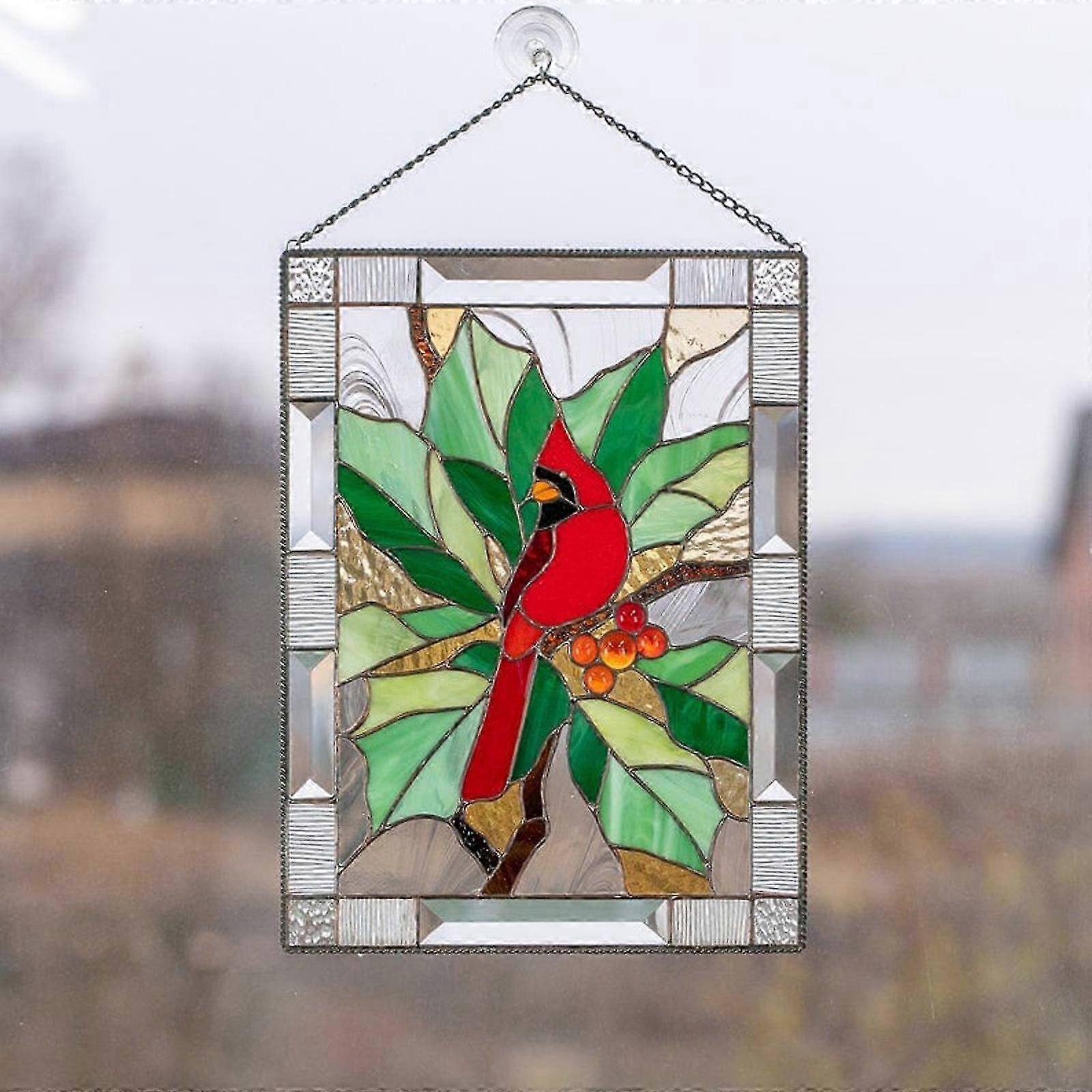 High Stained Glass Bird Window Hanging Suncatcher Hand Painted Panel ...