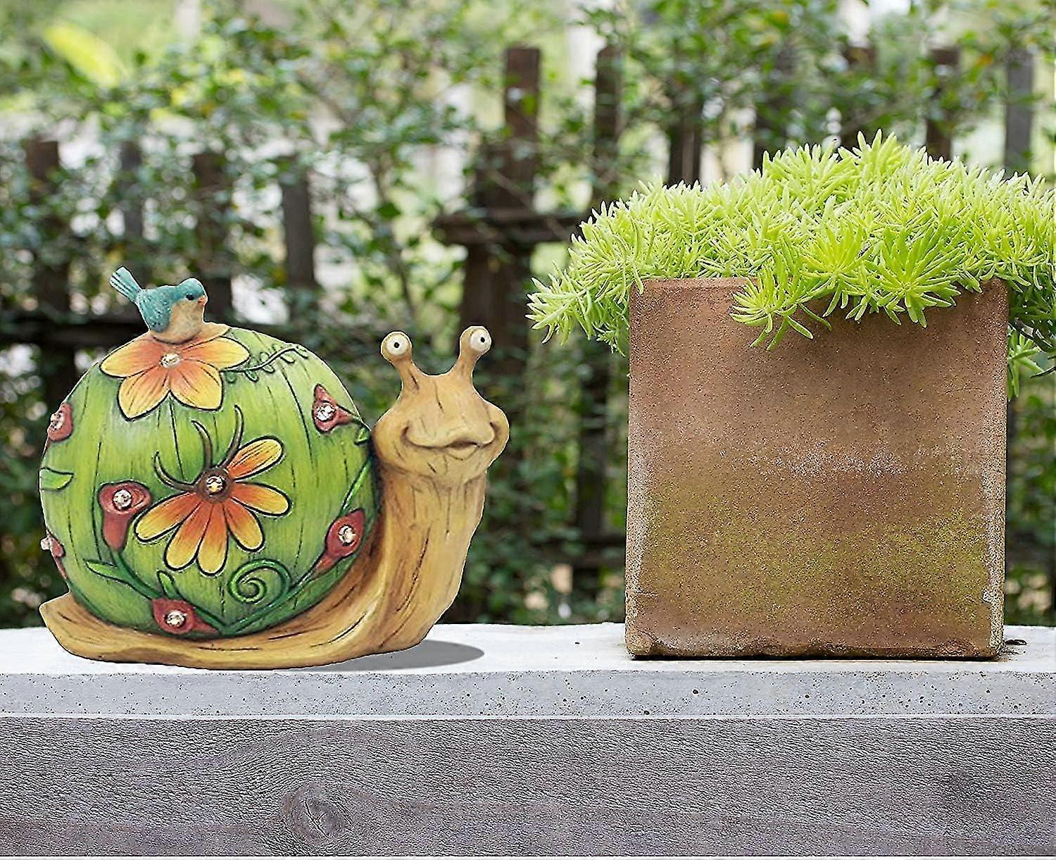 Garden Statue Snail Figurine - Solar Powered Resin Animal Sculpture ...