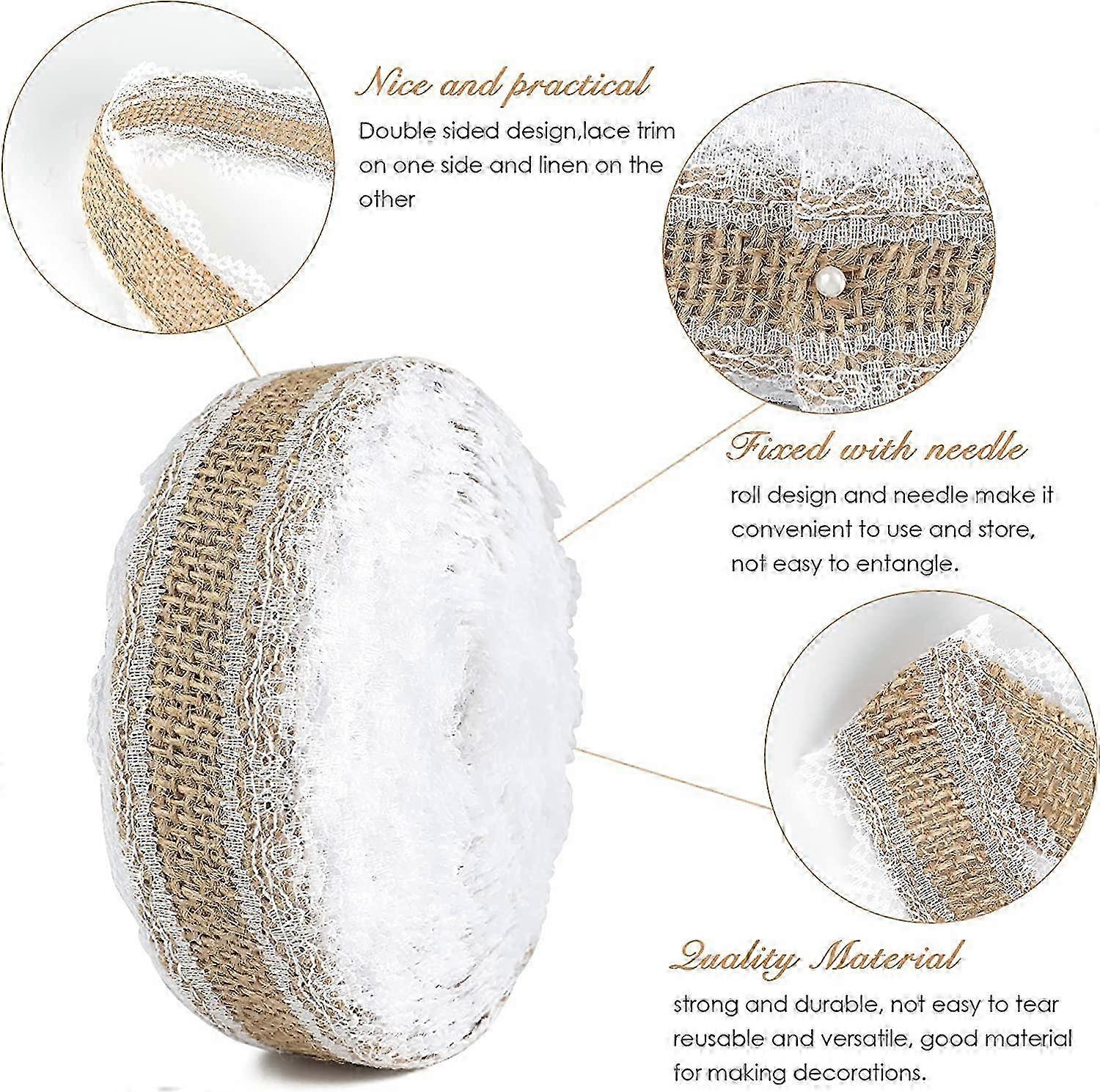 Natural Jute Ribbon - 10M Burlap Ribbon with Lace - 2.5cm Tassel Ribbon ...