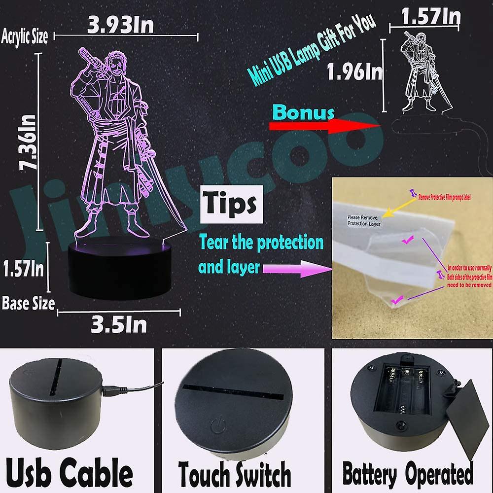 Shxx Anime Theme Luffy Bros Zoro Night Light For Boy Room 3d Optical ...