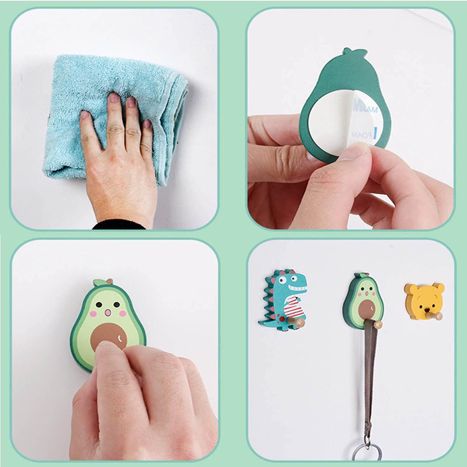 Self Adhesive Hooks, Cute Cartoon Wooden Sticky Hooks, Wall Hooks Stick ...