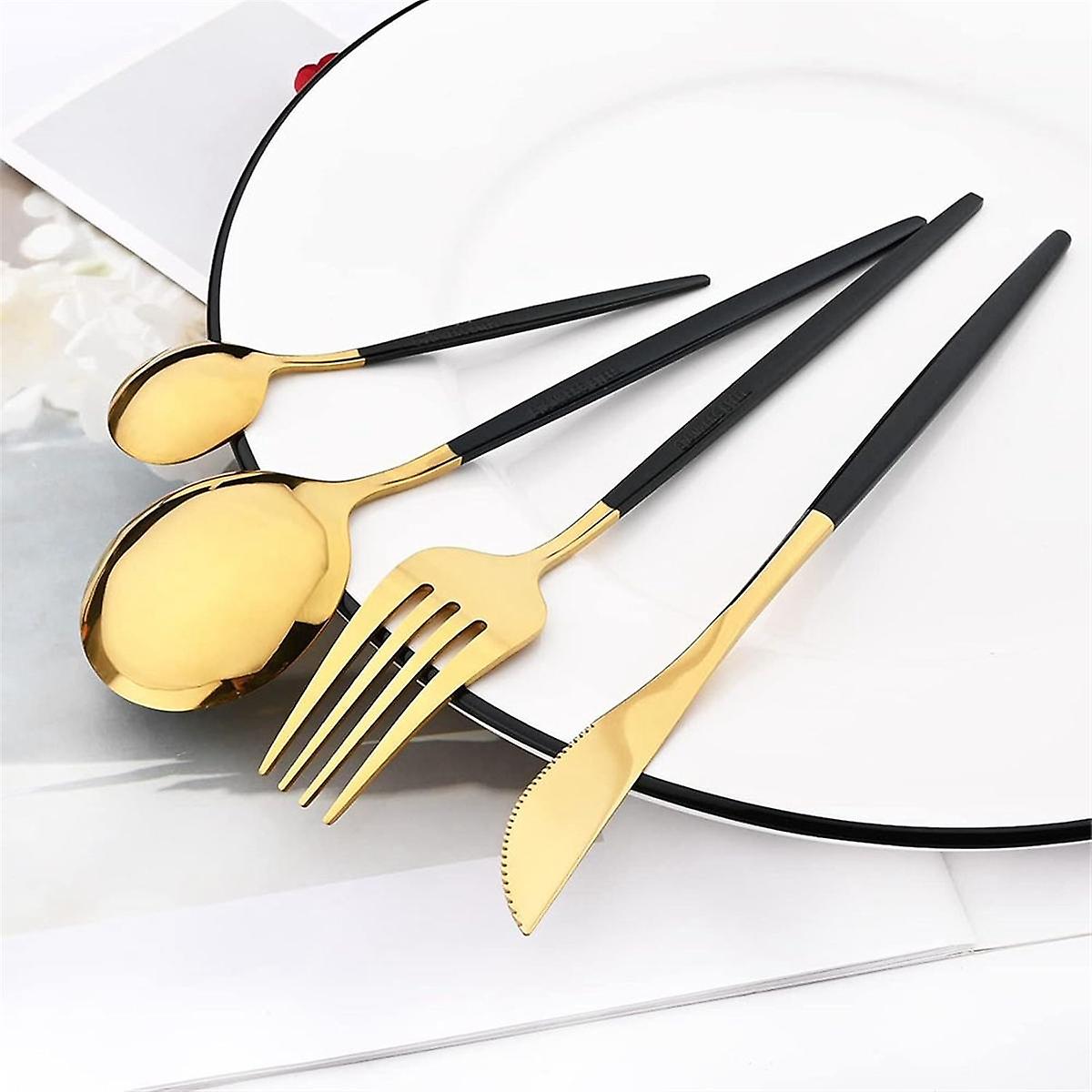 24Pc Flatware Set with Stand Dinnerware Set Stainless Steel Cutlery ...