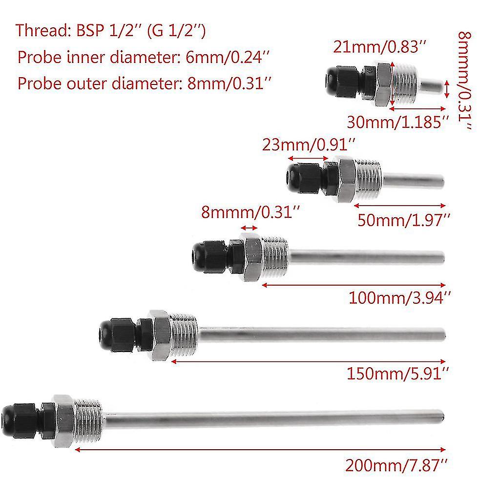1/2 Inch Thermowell Stainless Steel 304 For Temperature Sensor 30-200mm ...