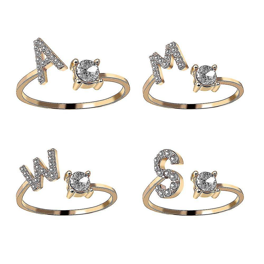 26 Letter Ring Gold Metal Adjustable Open Ring, Initial Name Letter ...
