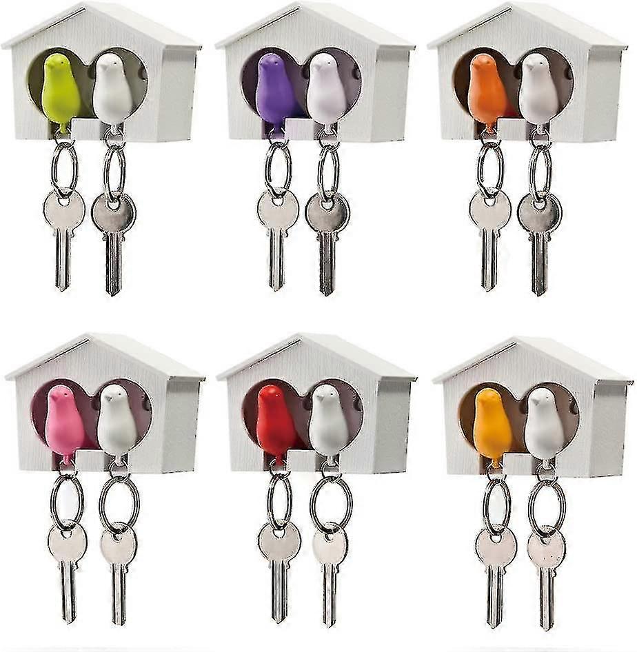 Key Tray, Drum Key Ring Rack With Two Sparrows Design White / Pink ...