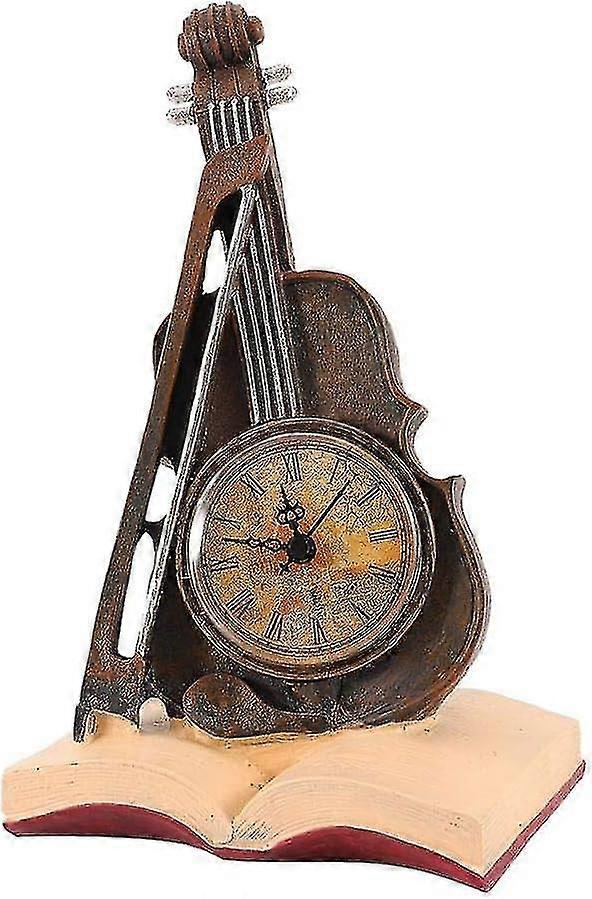 Vintage Clocks Resin Violin Model Clock Retro Desk Clock Decoration ...