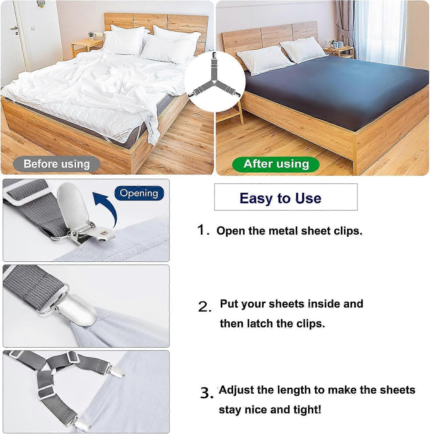 Bed Sheet Straps - Adjustable Sheet Fasteners, Gray, 4 Pcs | Fruugo UK