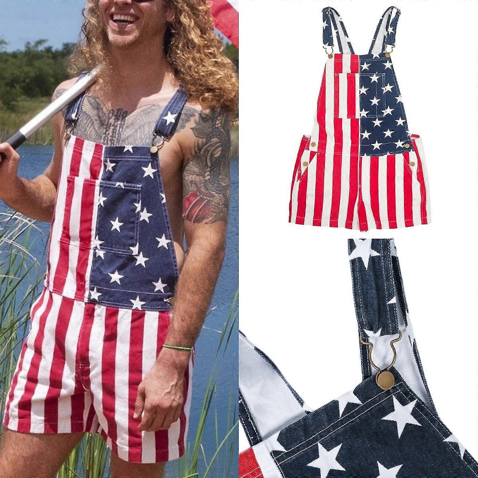 Denim Overalls With Printed American Flag Overalls With Bibs For Men ...
