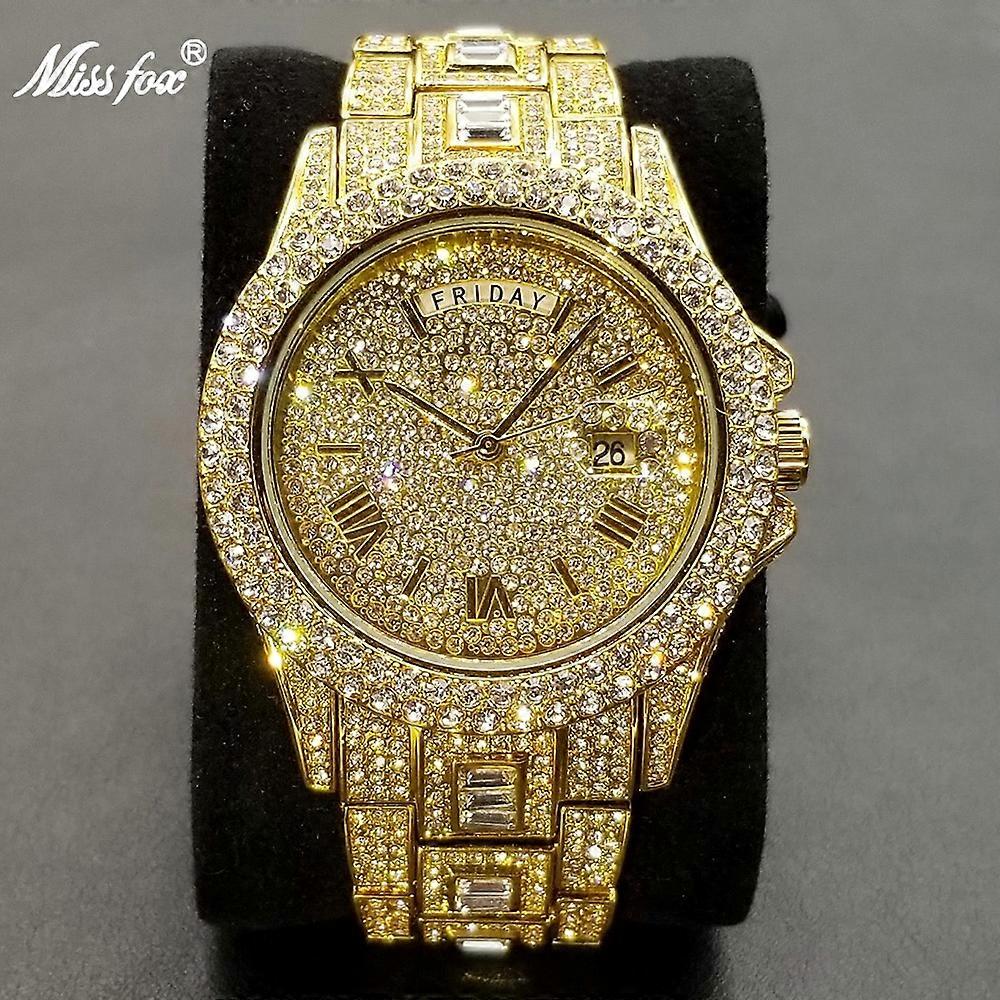 Full Iced Out Watch For Men Lyx Guld Hip Hop Diamond Quartz Mens ...