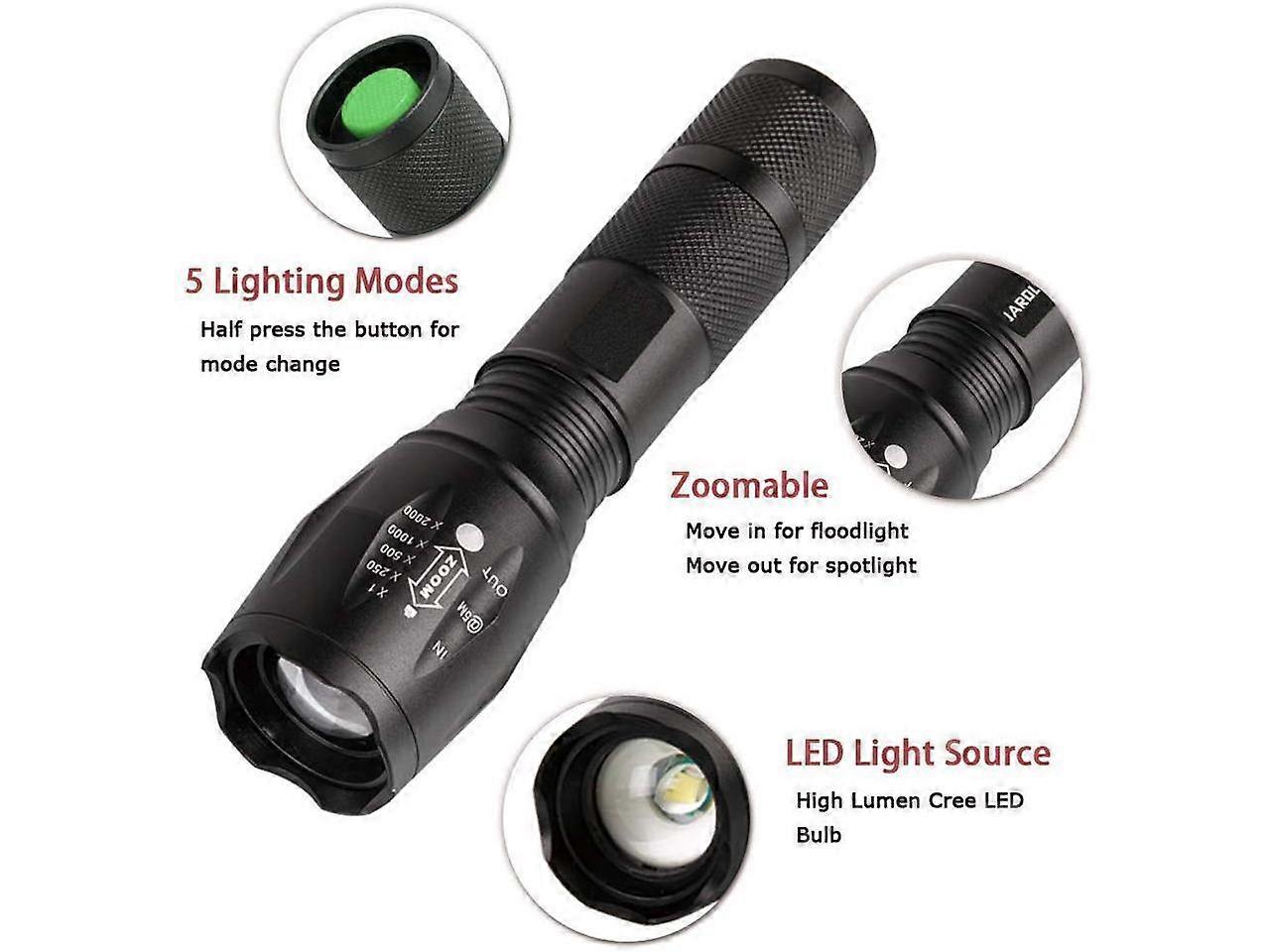 LED Flashlight Tactical Flashlight 5 Lights Modes Ultra-bright Zoom ...