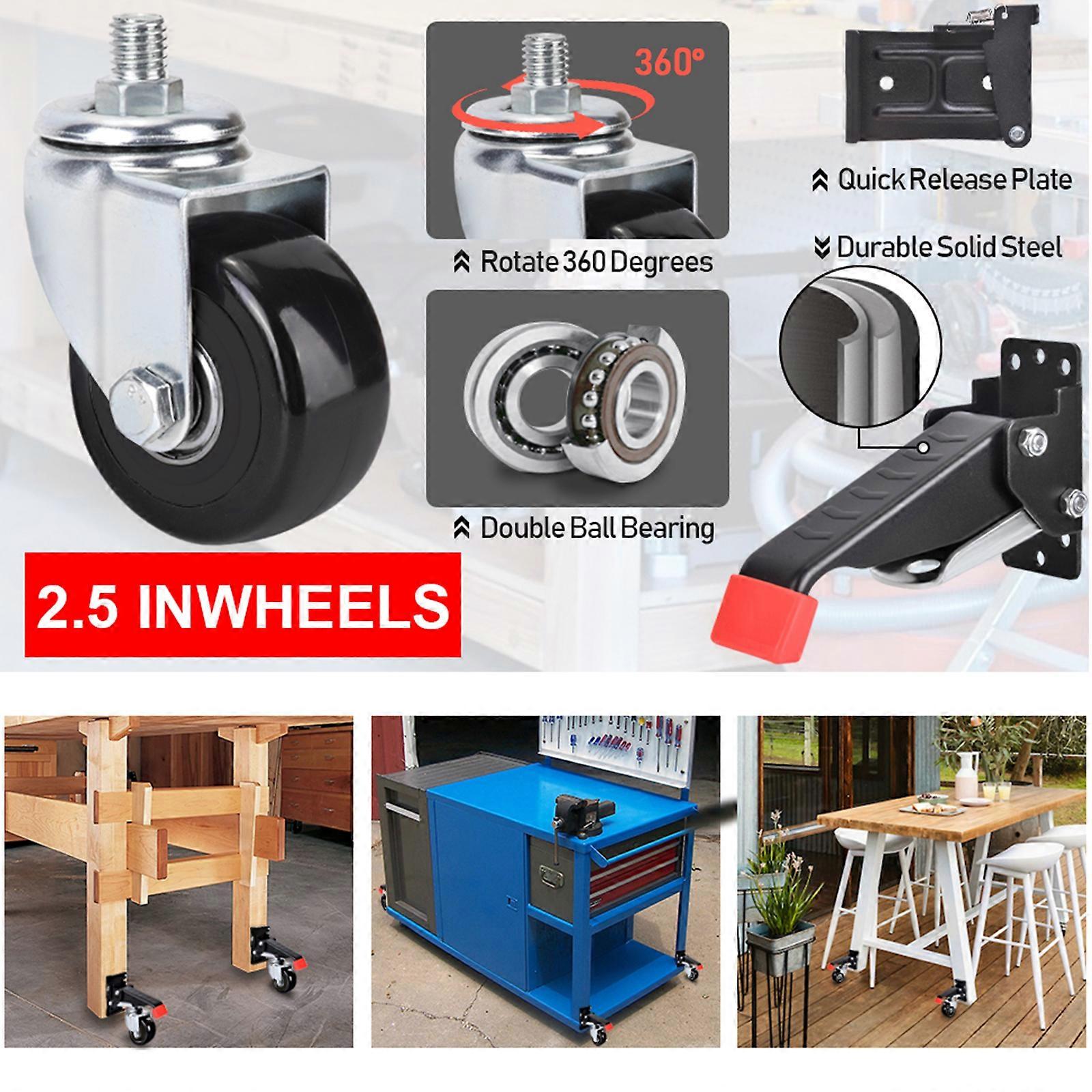 Workbench Casters Kit 660 Lbs - Heavy Duty Quick Release Retractable ...