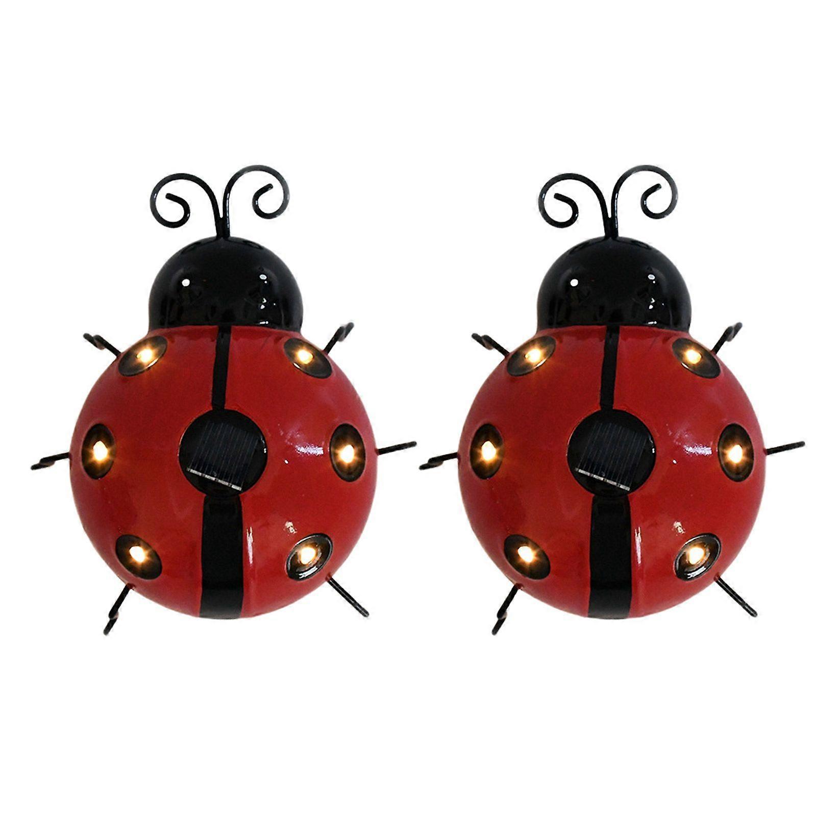 2 Pcs Garden Ladybug Solar Lights Metal Ladybug Figurines Outdoor Decor ...