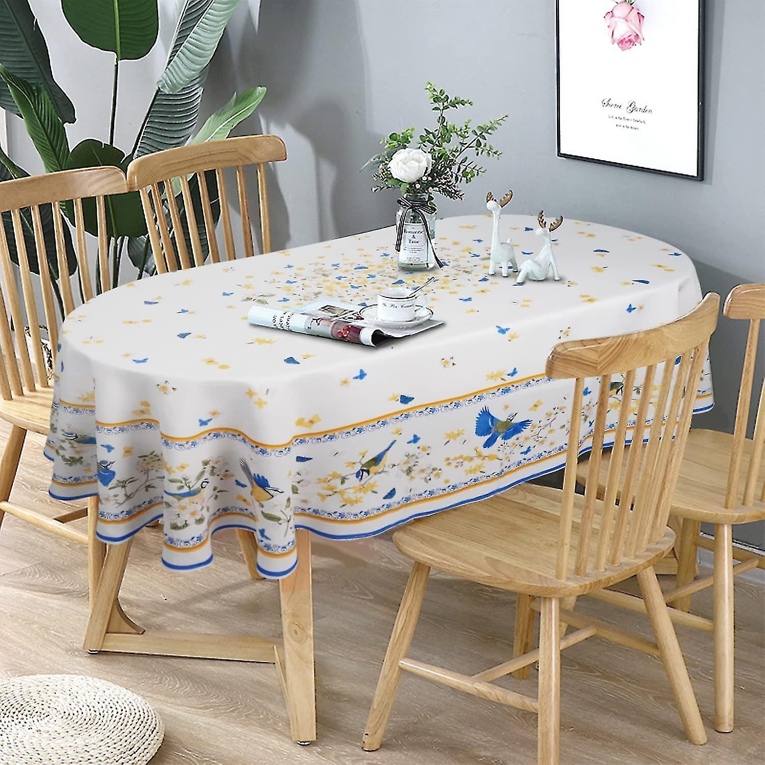 Oval Tablecloth Blue Modern Geometric Oval Tablecloth, Blue Oval ...