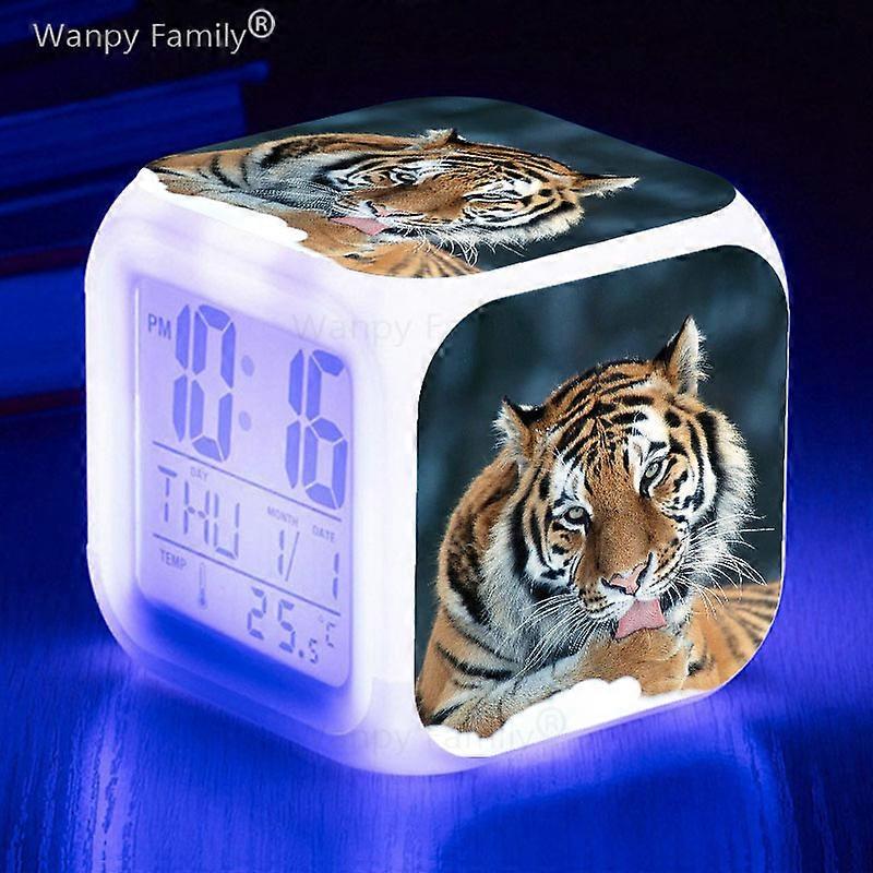 Snow Tiger Alarm Clock 7 Color Change Glwoing LED Digital Clock Tiger ...
