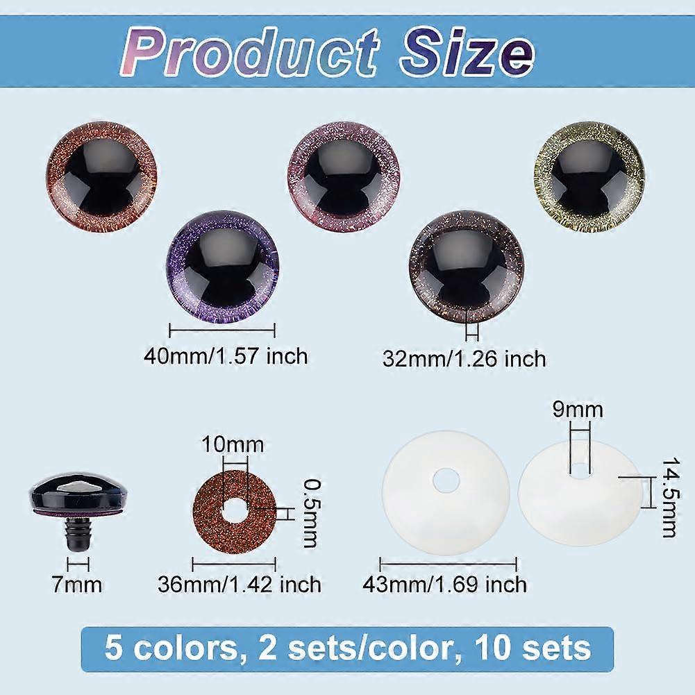 10 Sets 5 Colors Craft Eyes 40x32mm Eyes with Spacer Stuffed Crochet ...