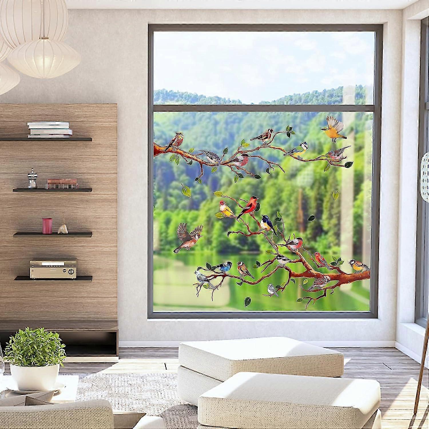 4 Sheets Window Sticker Birds On Branch Window Decals Self-adhesive ...
