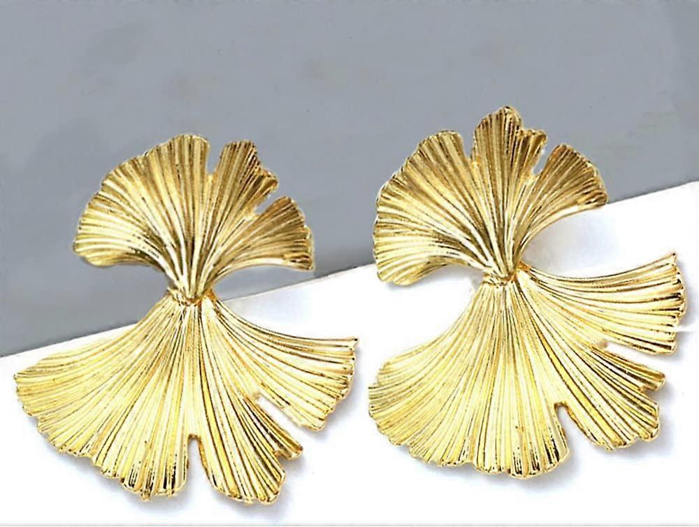 Ginko Leaf Flower Earrings, Golden Geometric Declaration Earrings ...