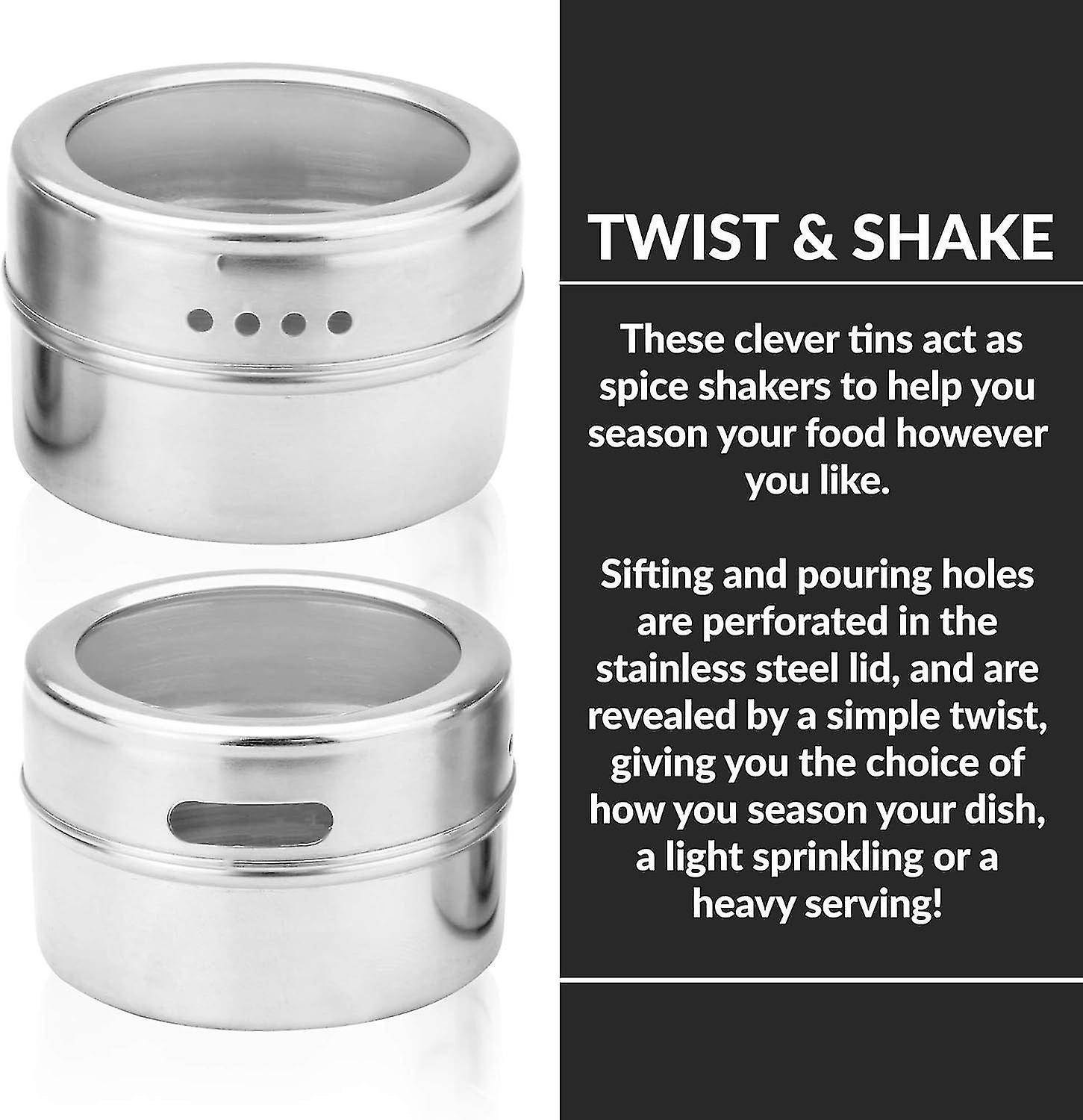 Magnetic Spice Tins - Set Of 12 | Labels Included | Stainless Steel ...