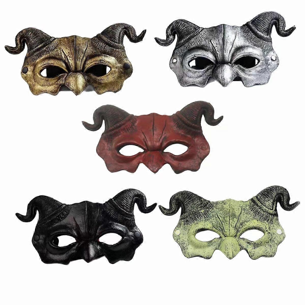 Devil Mask Halloween Masquerade Sheep Horn Half Face PU Mask | Fruugo UK