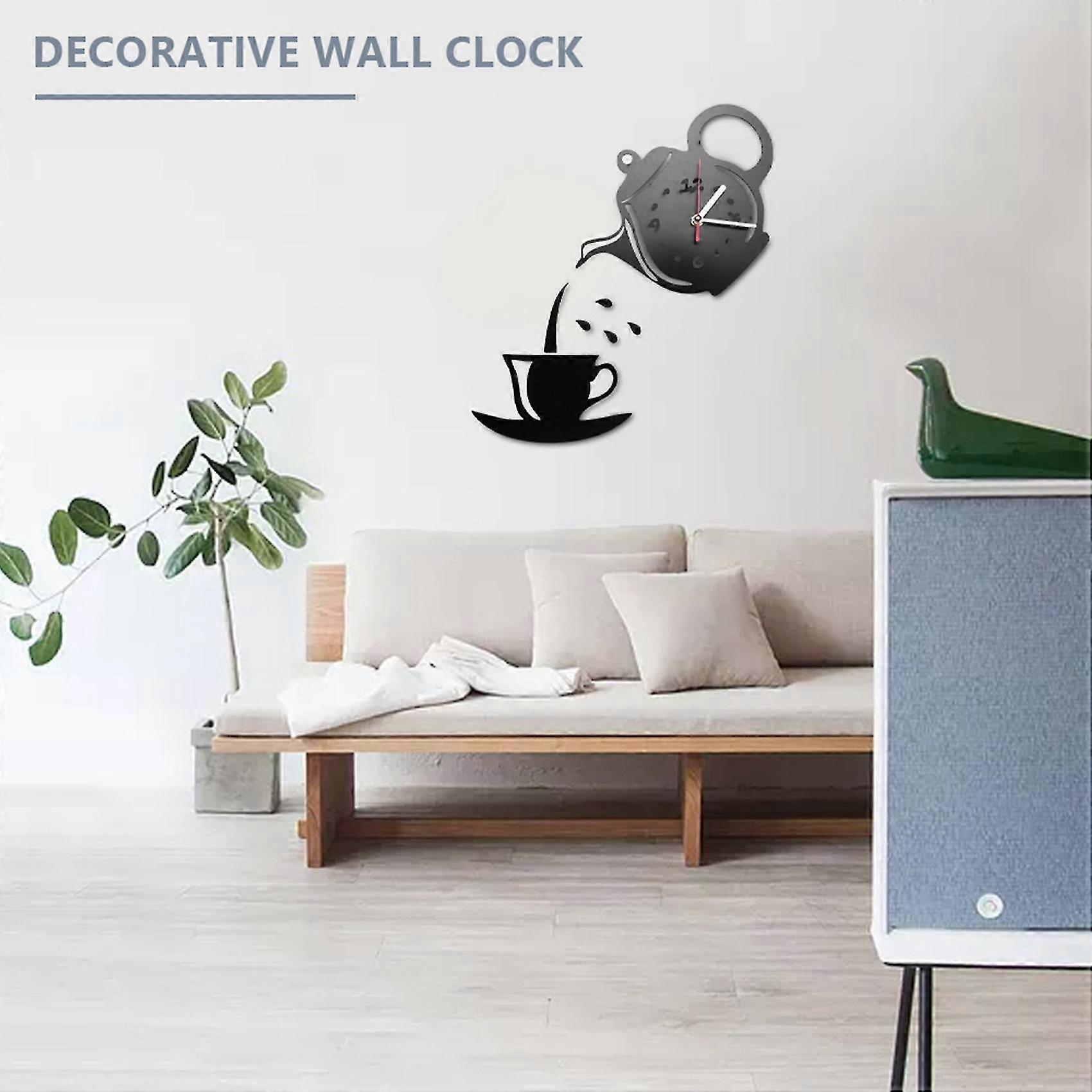 Creative Diy Acrylic Coffee Cup Teapot 3d Wall Clock Decorative Kitchen ...