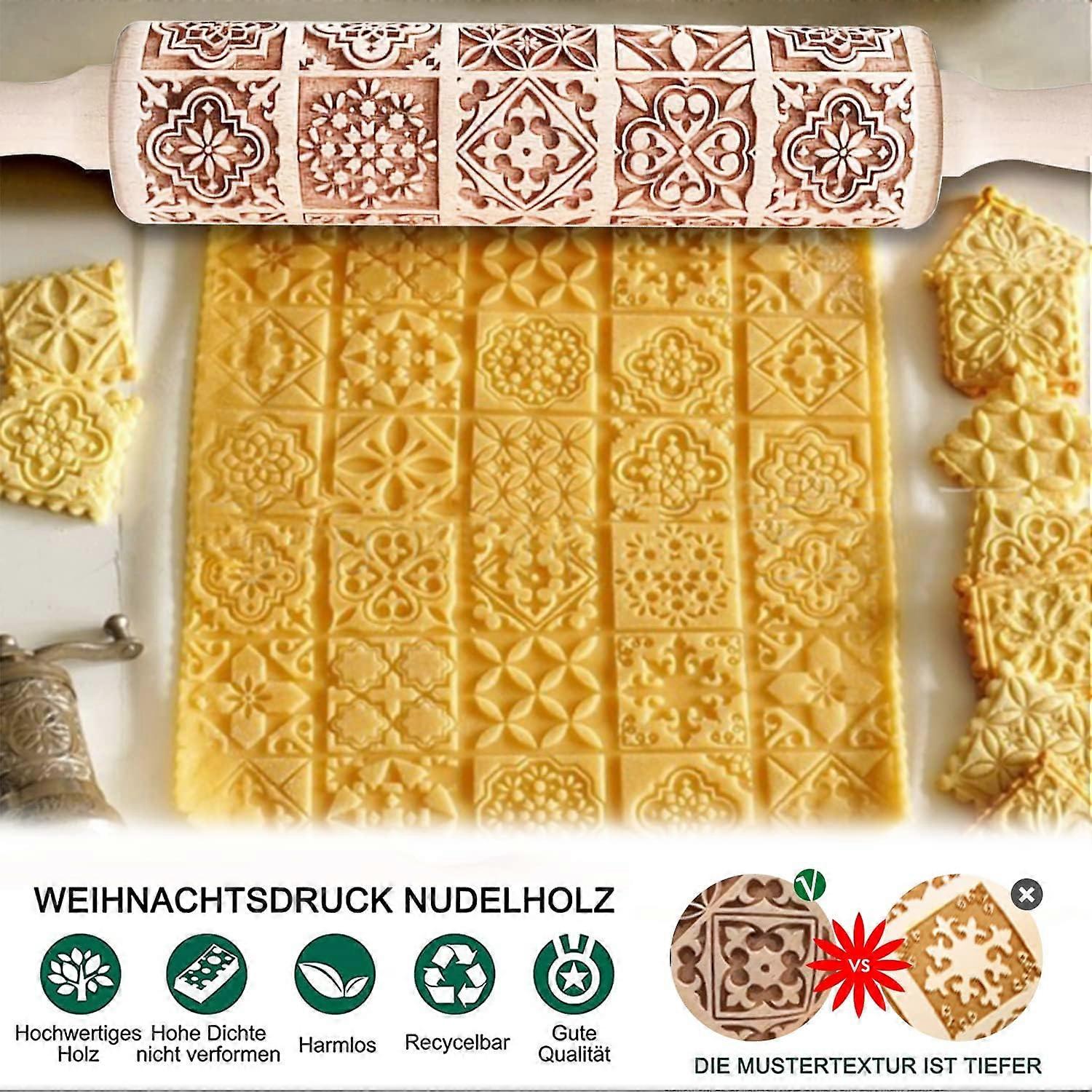 Embossed Rolling Pin, Wooden Rolling Pin, Embossed Christmas Rolling ...