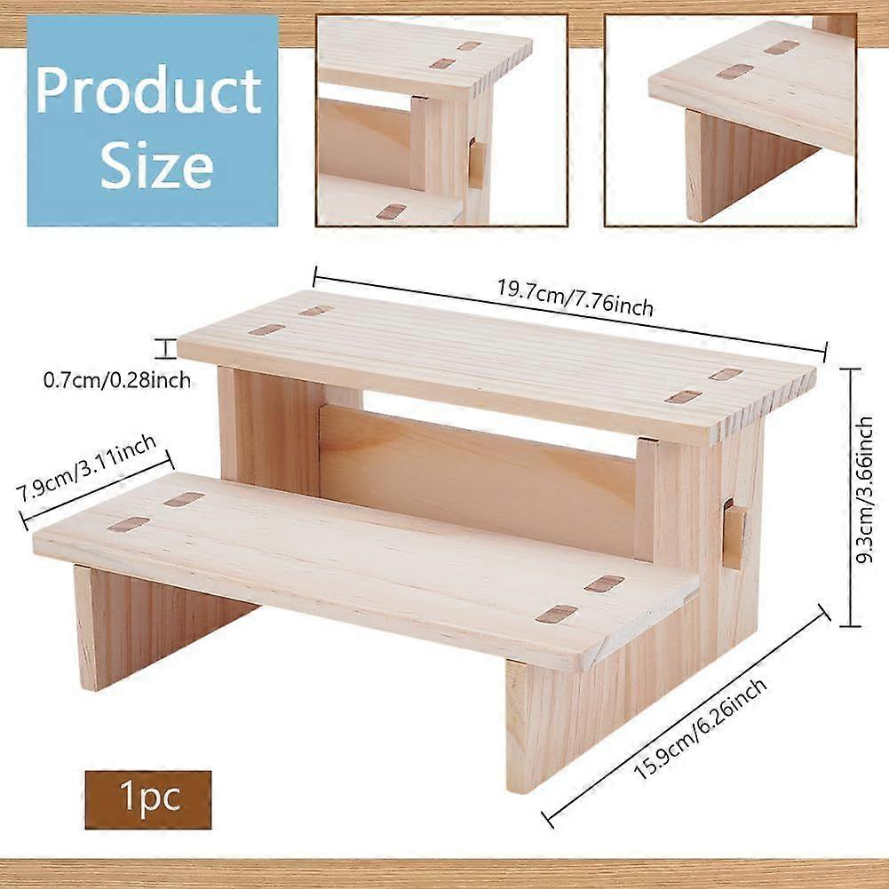 2-Tier Wooden Display Riser Shelf Tabletop Small Food Stand Wooden ...