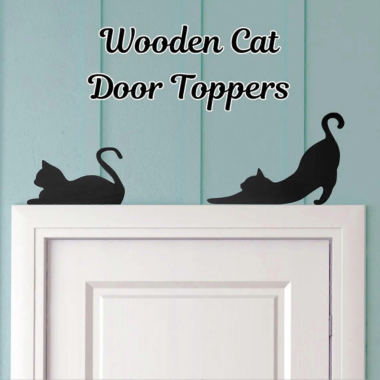 Wooden Black Cat Door Corner Decoration Farmhouse Rustic Wooden Kitten ...