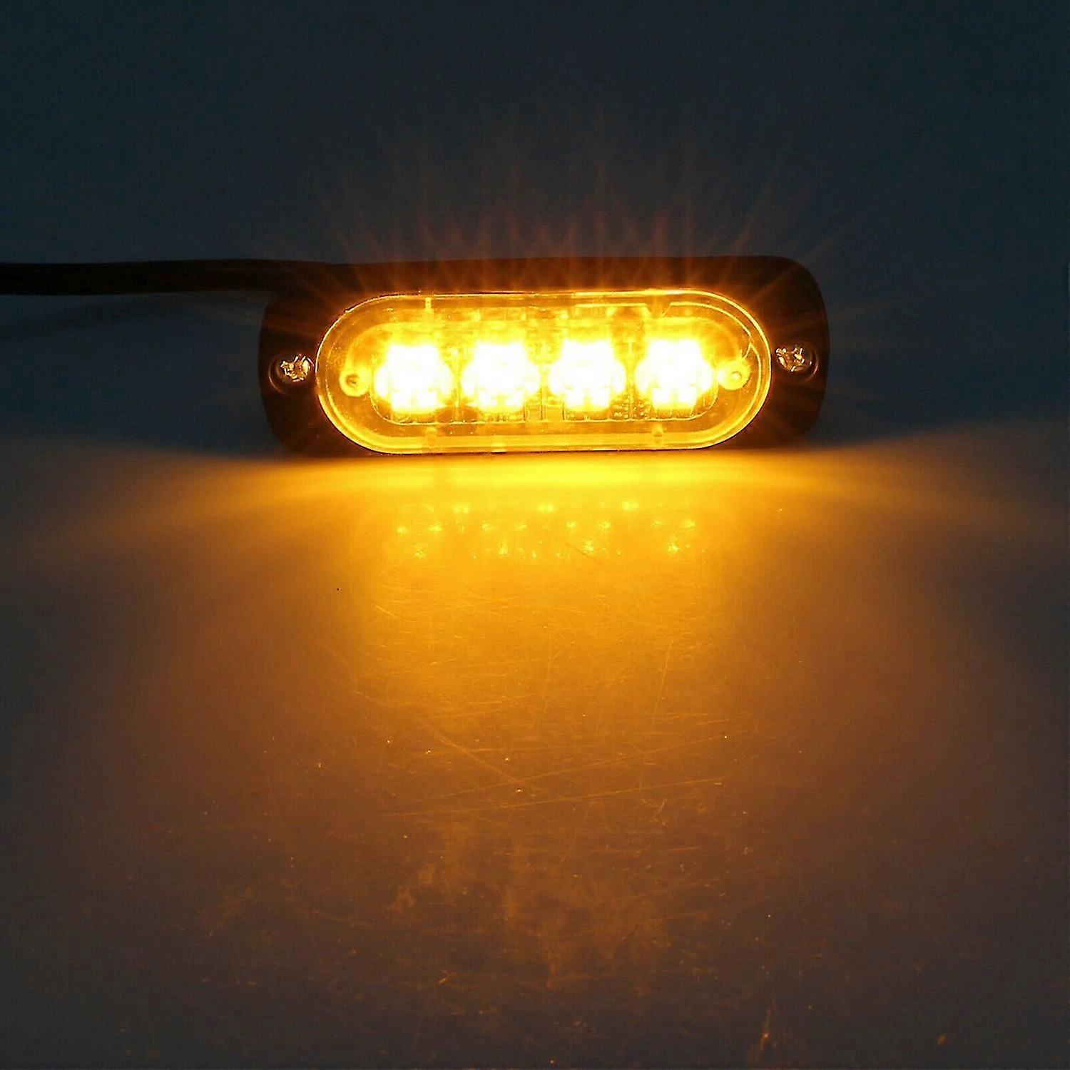 4pcs 4 Led Amber Recovery Strobe Lights 12v 24v Orange Grill Breakdown ...