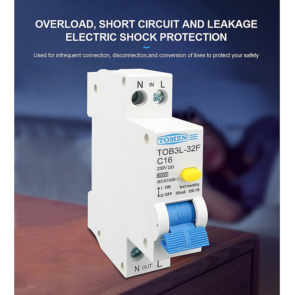 18MM 230V RCBO 1P+N 6KA Residual Current Differential Automatic Circuit Breaker with over ...