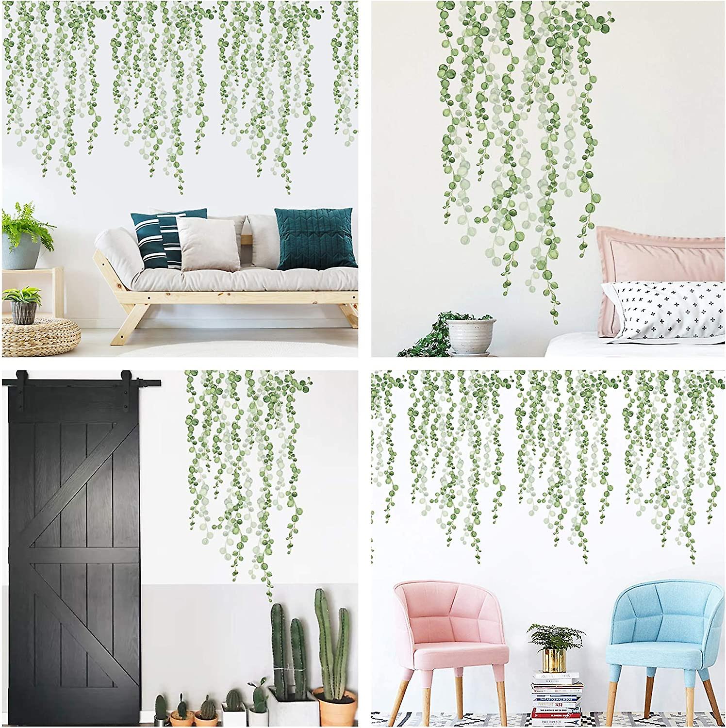 6 Sheets Hanging String Of Pearls Vine Wall Stickers Leaves Green ...