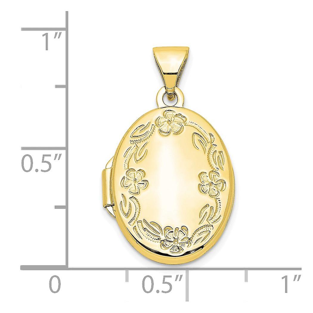 10k Gold 17mm Oval Leaf Floral Hand Engraved Photo Locket Pendant ...