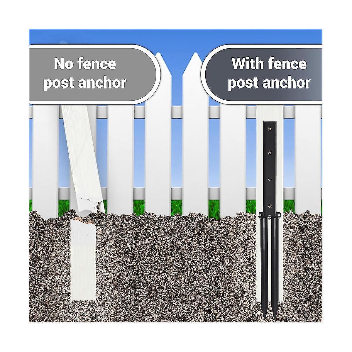 2 Pack Fence Post Anchor Kit, Heavy Duty Steel Fence Post Repair Stakes ...