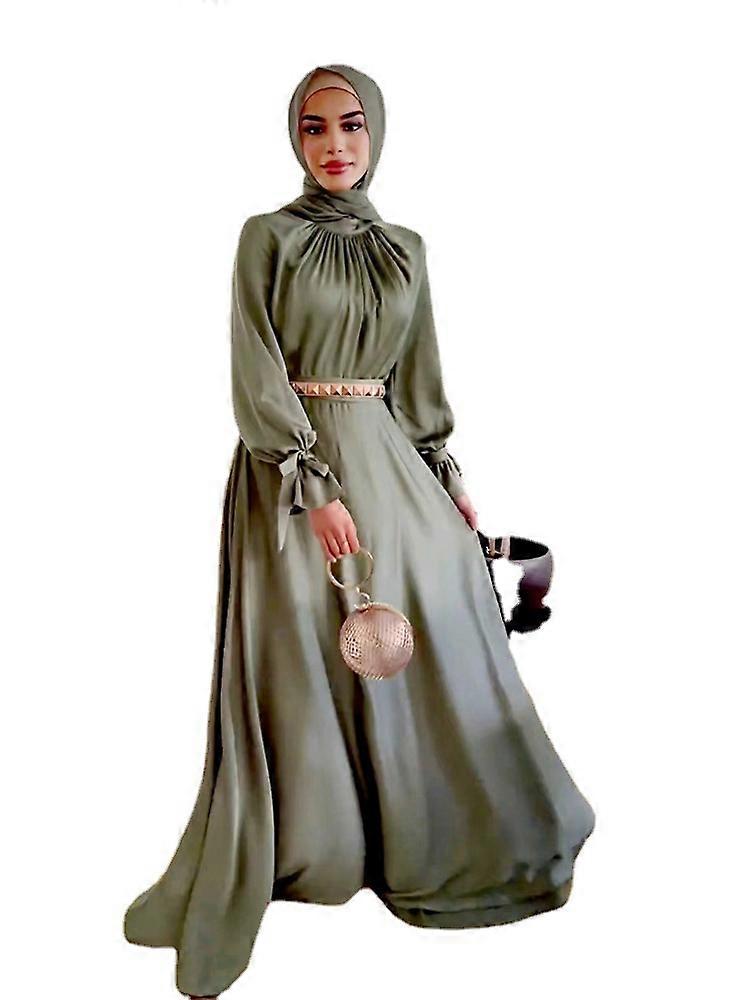 Eid Abaya Dubai Muslim Dress Women Saudi Arab Turkey Silk Lace-up Party Dresses Ramadan Islam ...