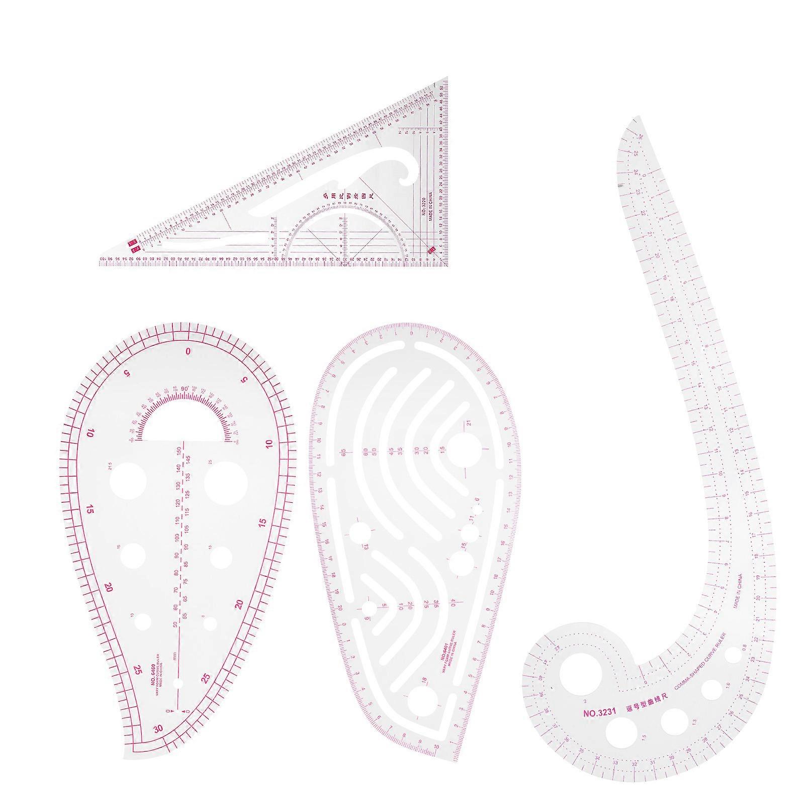 4Pcs Curve Ruler MultiFunction Vary Form Sewing Grading Proofing ...