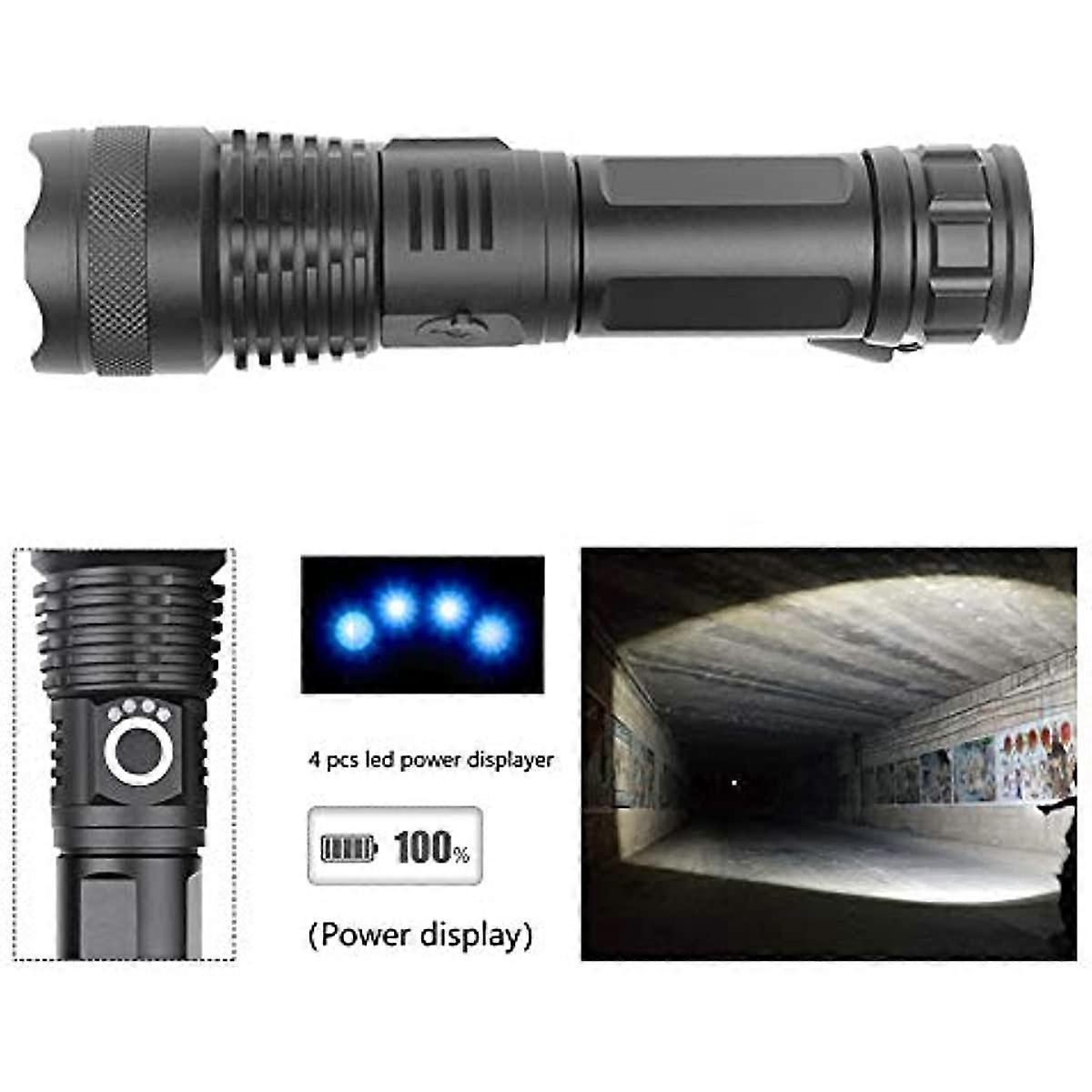 LED Torch Super Bright 5000LM XHP50 Rechargeable Torche 5 Modes Tactical Torches Zoomable ...