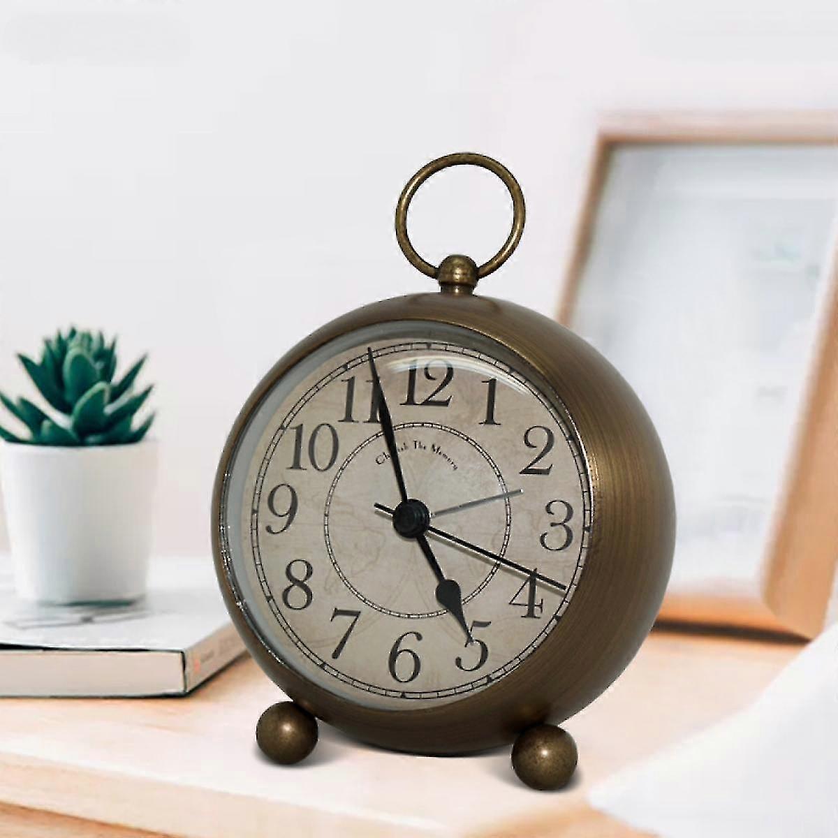 Table Clock Vintage Metal Round Desk Clock with Handle and Dragon Feet ...