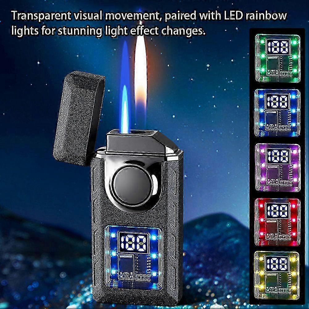 Double Fire Windproof Lighter with Colored Lights Digital Display ...
