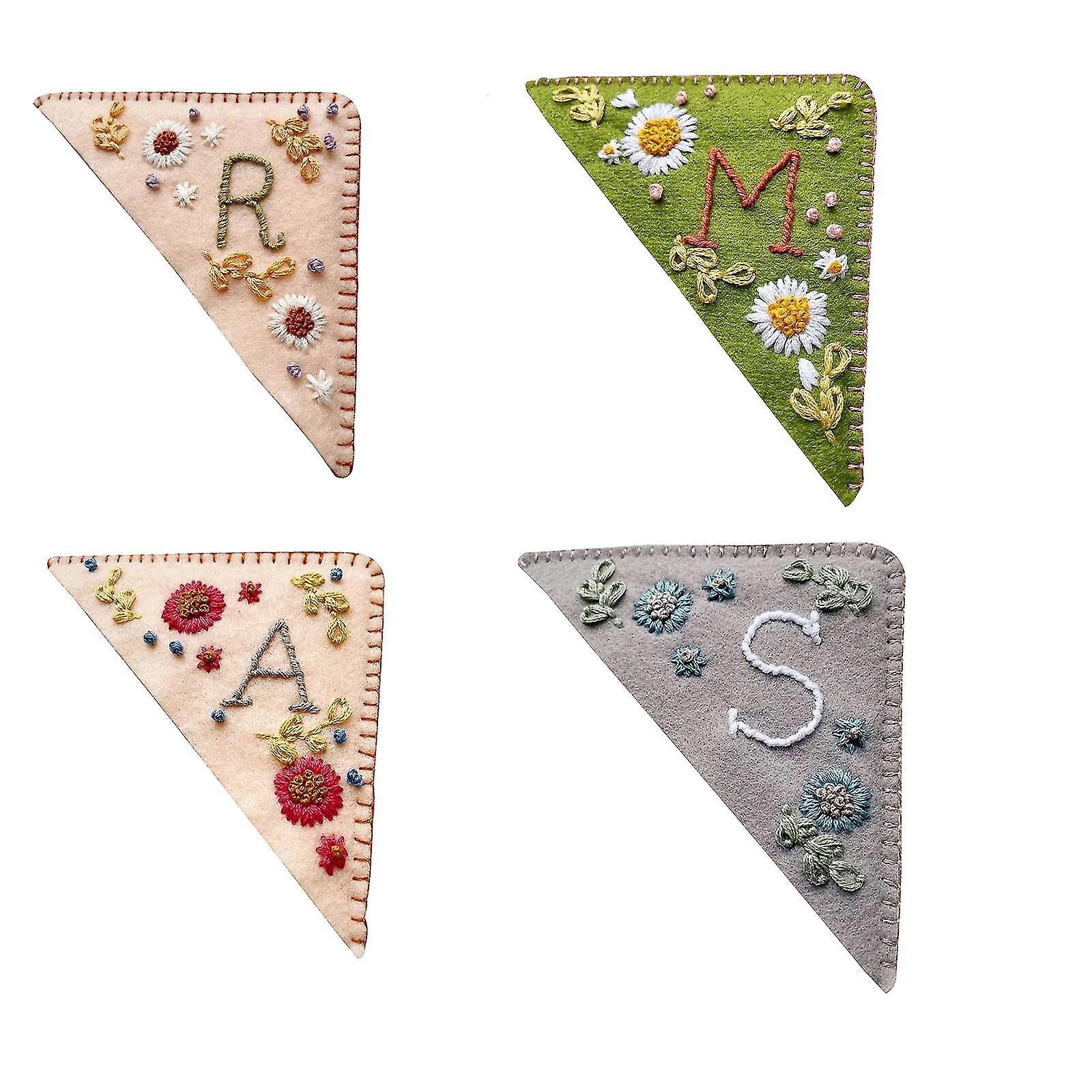 2 Pack Personalized Hand Embroidered Corner Bookmarks, Cute Flower ...