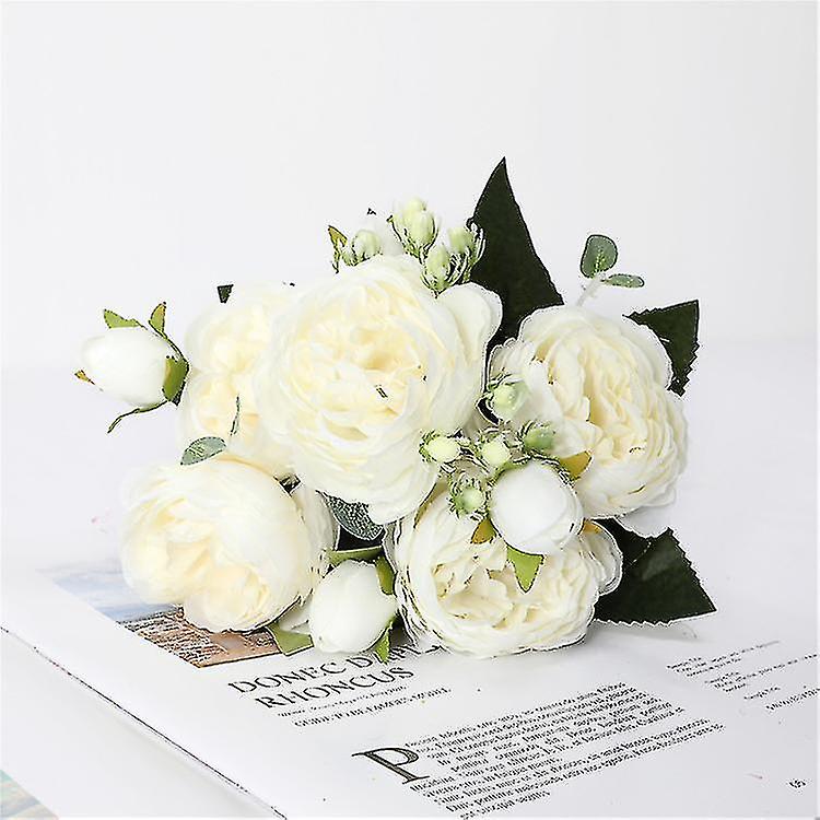 Konstgjorda blommor 9/10/12 Huvuden Silk Peony Bouquet Rose Falska blommor Bröllop Home Party ...