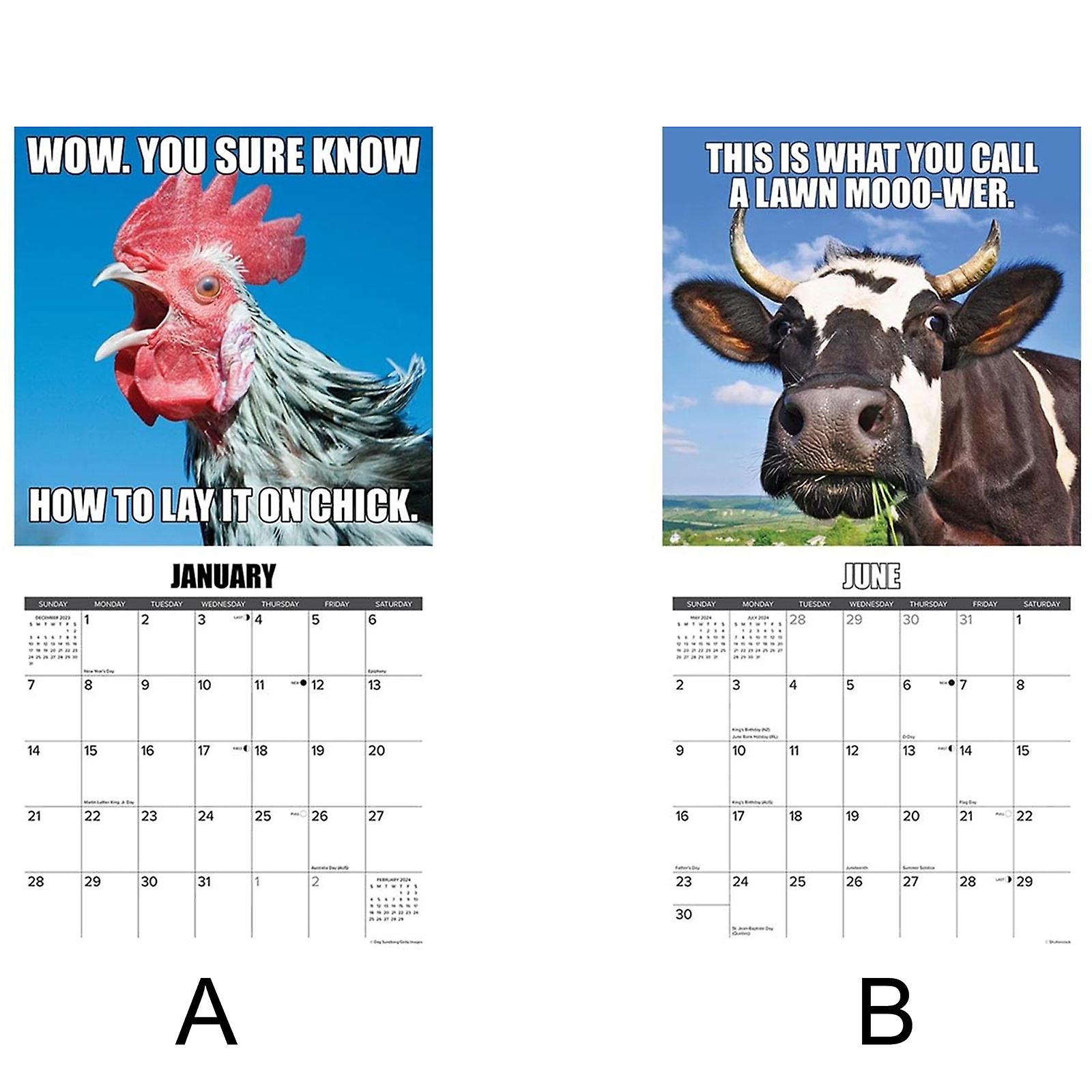 Fcvjhu 2024 Funny Animal Calendar,inspired Farm Humor,farm Animal Wall ...
