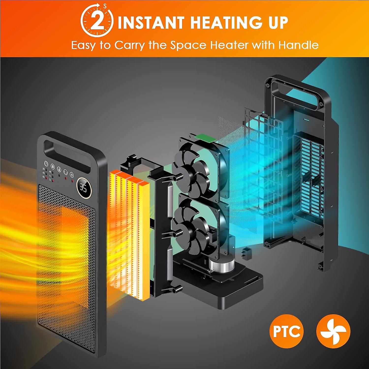 Portable Fan Heater 3s Fast Heating PTC Mini Heaters 3 Heating Modes ...